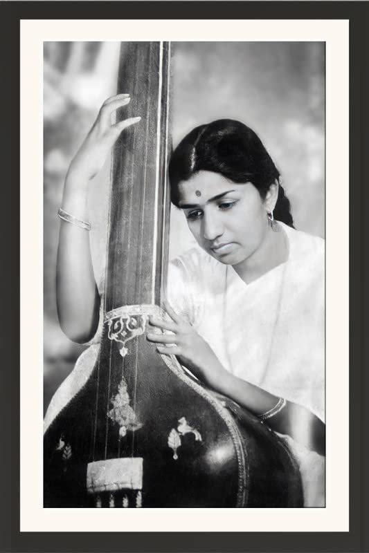 Lata Mangeshkar With Her Veena Wall Hanging 1.5 Inches Frame | Velvet ...