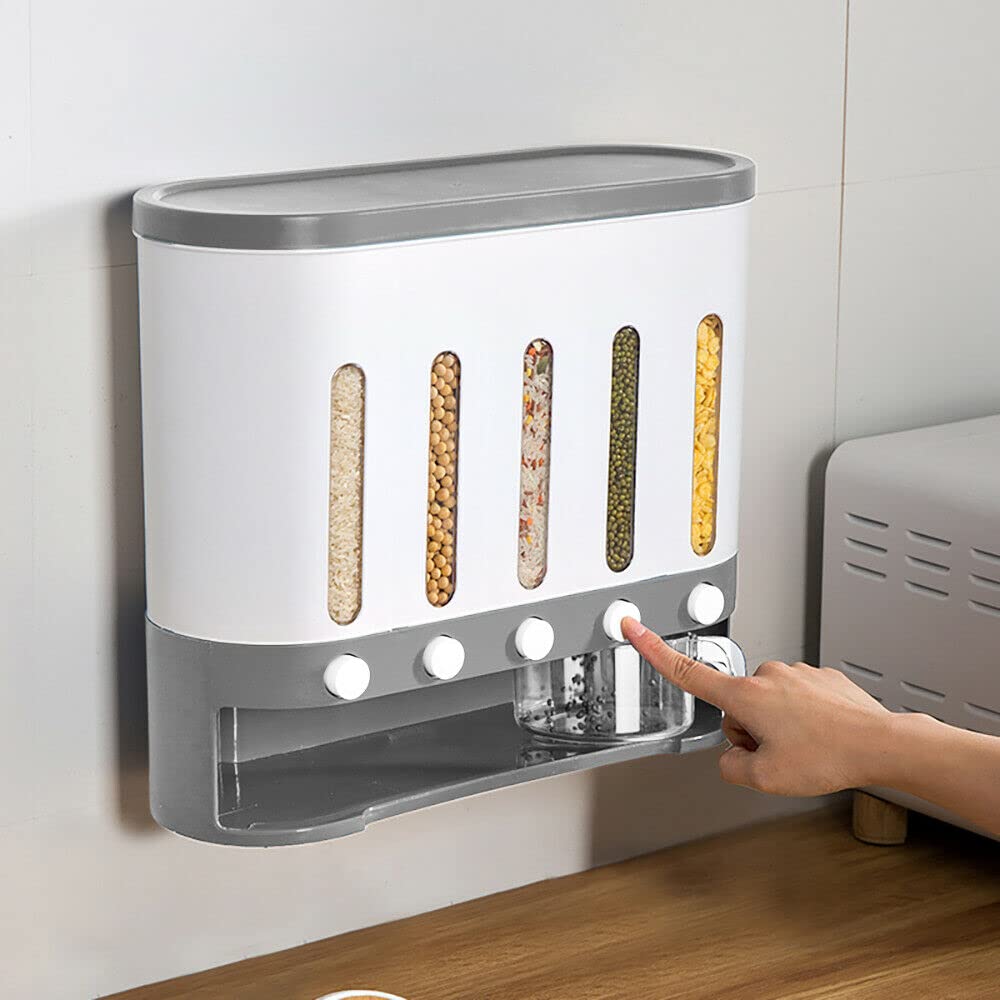 Amazon.com: BILPIKOGoo Wall-Mounted Dry Food Dispenser 5-Grid Cereal ...