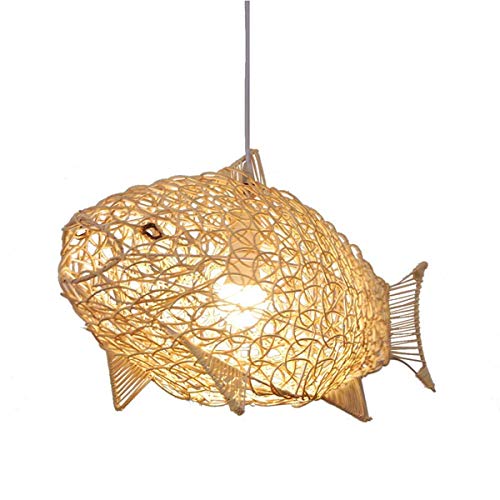 SkyTalent Fish-Shaped Lantern Pendant Lighting Rattan Light, 24inch ...