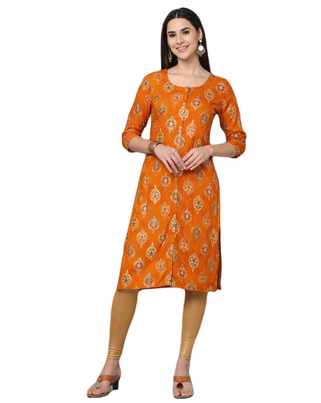 Buy English Lady Women's RayonRegular FIt Highlighted Foil Print Front ...
