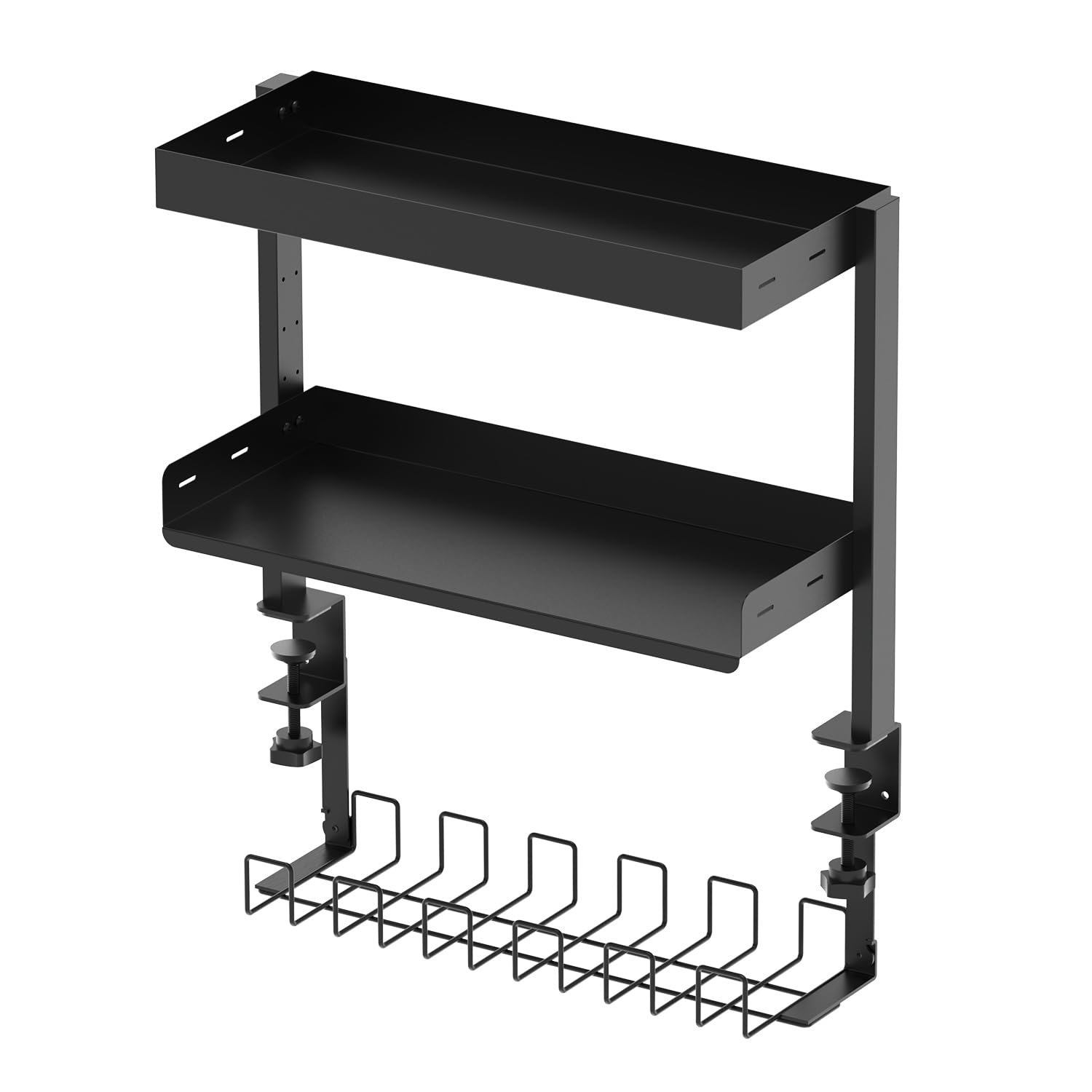 SALLOUS Clamp-on Desk Shelf, 2-Tier Shelving Unit with Under-Desk Cable ...