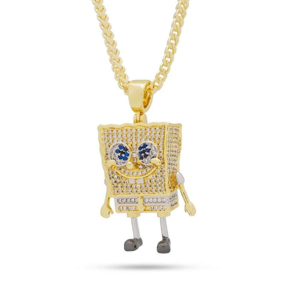 Buy NINE VEIWO14k Gold SpongeBob Necklace Full Bling Inlay Spongebob ...