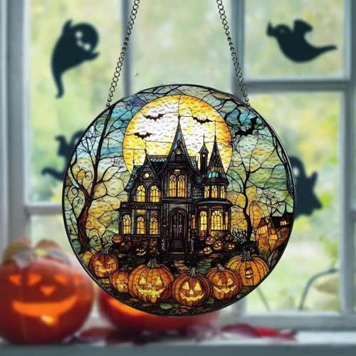 Amazon.com: Halloween Stained Glass Suncatcher – Pumpkin Halloween ...