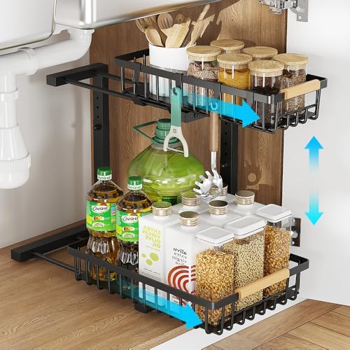 Amazon.com: Under Sink Organizer, 2 Packs 2 Tier Under Sink Organizers ...