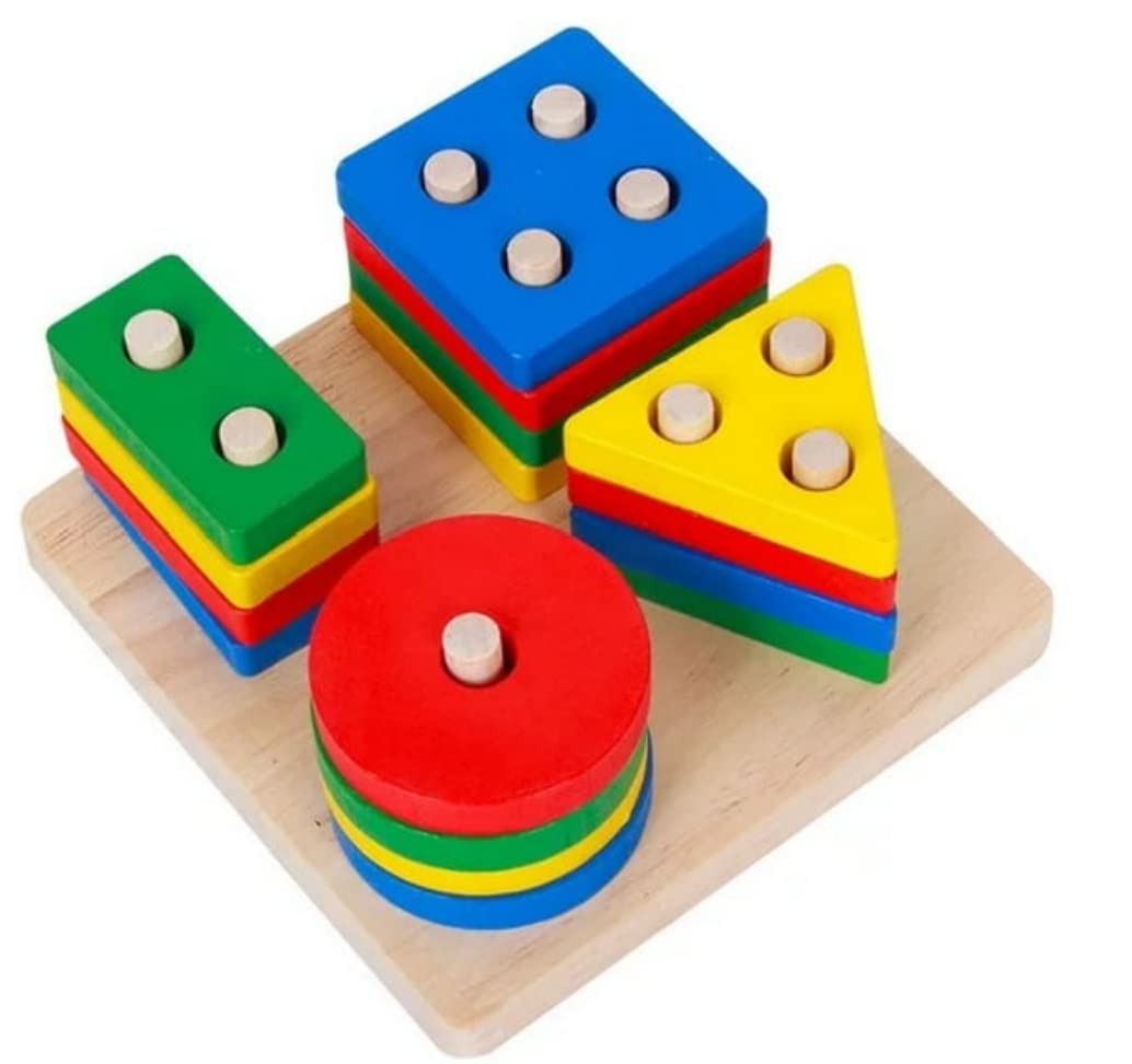 NURTURE BUDDY Wooden Shapes Square Column Blocks Sorting & Stacking ...