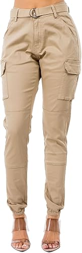 Love Moda Women's Trendy Slim Fit Belted Cargo Pants with Stretchy ...