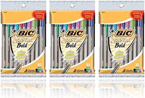 Amazon.com : Bic 10- Count Assorted Cristal Bold Ball Point Pens (3 ...