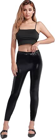 Maidance Shiny Metallic Leggings Liquid Waist Stretch Pants Tights ...