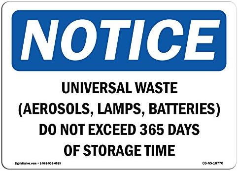 Amazon.com: OSHA Notice Sign - Universal Waste (Aerosols, Lamps ...