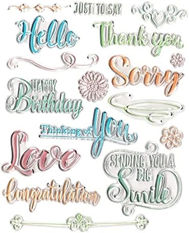 5 Sheets Sentiments Rubber Clear Stamps with 2pcs Acrylic Stamp Block ...