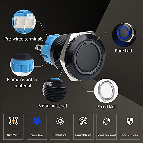 Snapklik.com : STARELO 5pcs 19mm Latching Led Push Button Switch Black ...