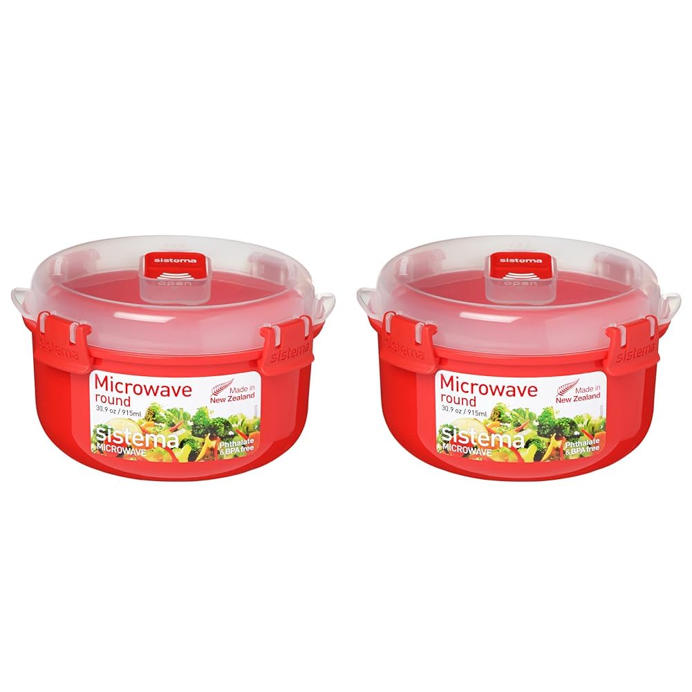 Sistema polypropylene round microwave 0.915 kitchen container,Red (Pack ...