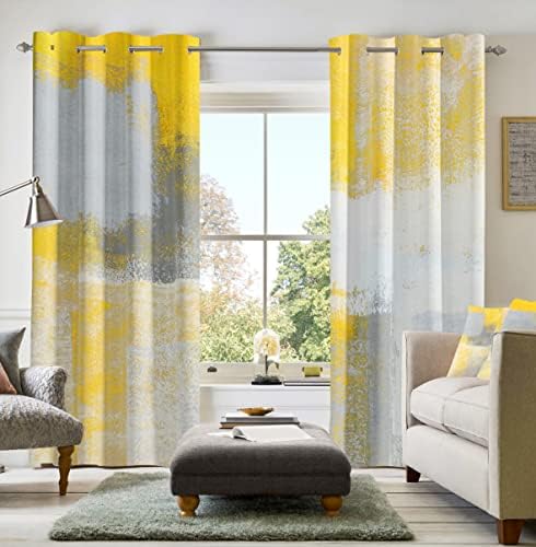 Amazon.com: Yellow Window Curtain Yellow Grey Abstract Thermal ...