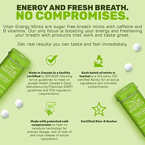 Viter Energy Caffeinated Mints 40mg Caffeine, B Vitamins, Sugar Free ...
