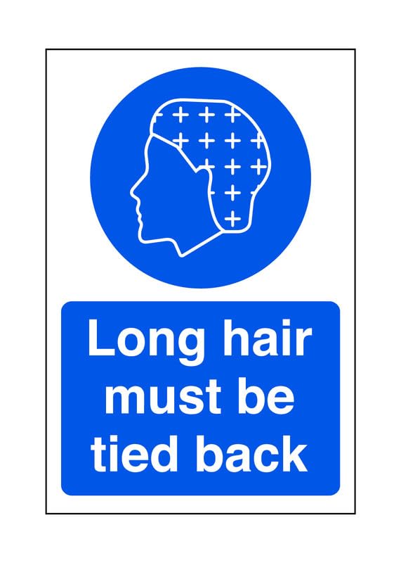 Long hair must be tied back - PPE safety sign, workplace signs - for ...