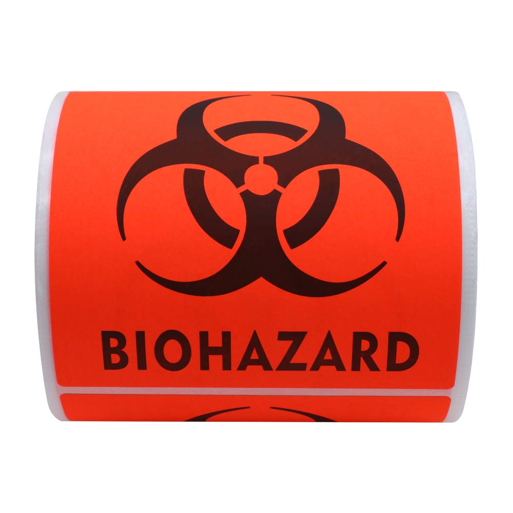 Buy Hybsk Biohazard Warning Labels 4 x 4 inch Fluorescent Red-Orange ...