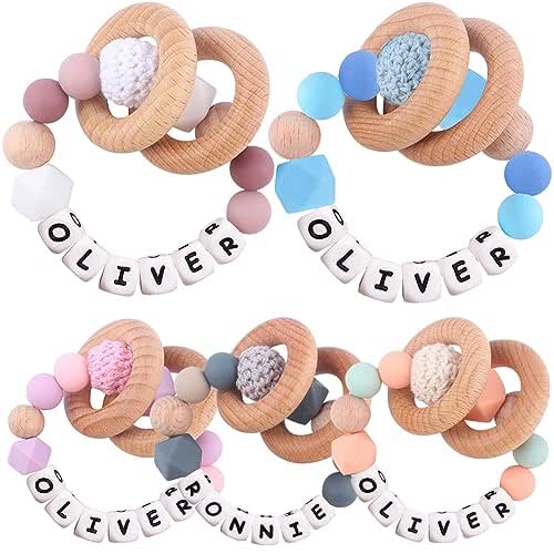 Amazon.com: Personalized Baby Rattle Ring with Name,Custom Silicone ...