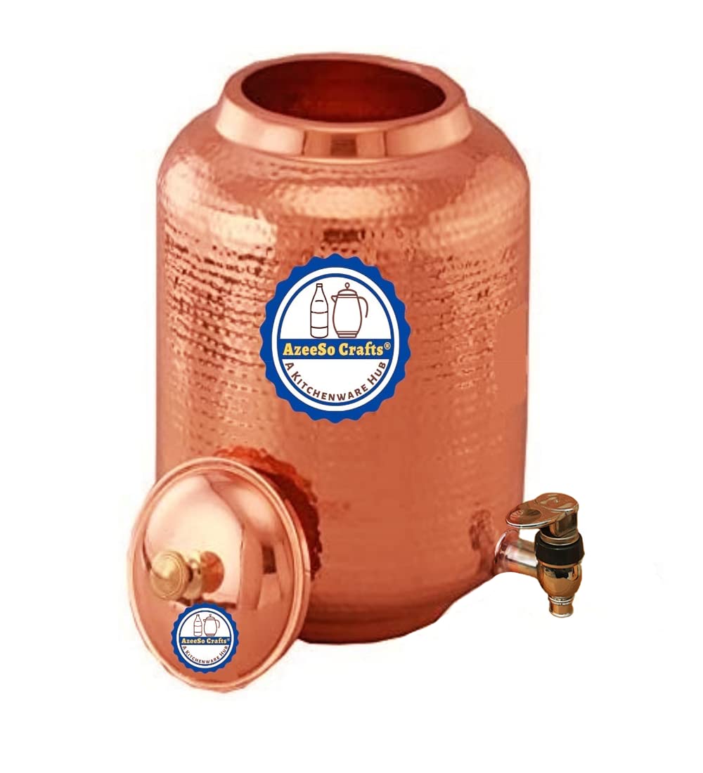 AzeeSo Crafts Pure Copper Hammered Matka Water Dispenser Tank Pot Jar ...