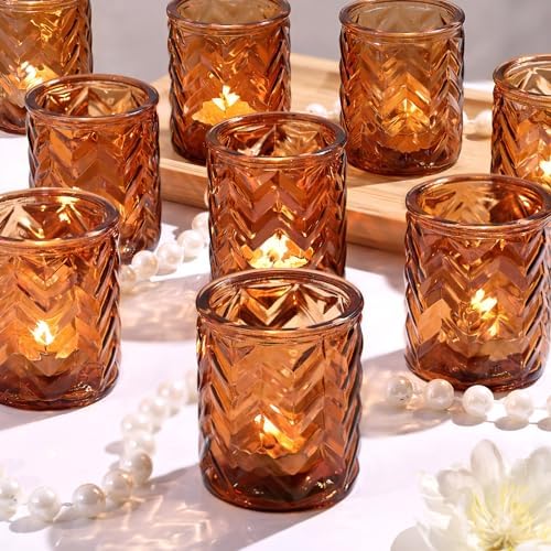 LAMORGIFT 12 PCS Amber Votive Candle Holders - Amber Candle Holders for ...