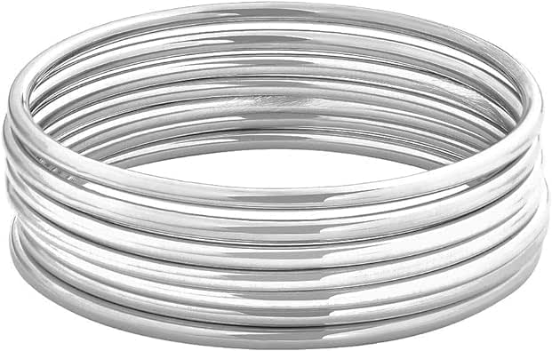 Amazon.com: Set of 7 Bangles, Hammered 925 Sterling Silver Bangles For ...