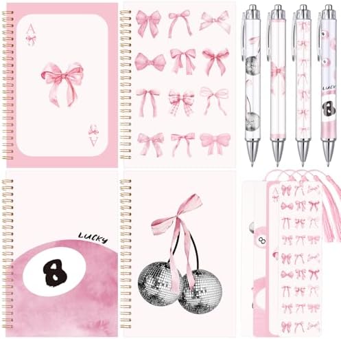 Amazon.com : MotiMind 4 Pack A5 Pink Bow Spiral Notebooks Coquette Bow ...