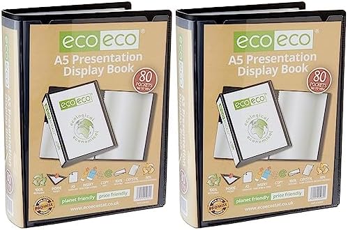 eco-eco A5 Size 50% Recycled 80 Pocket Black Presentation Display Book ...