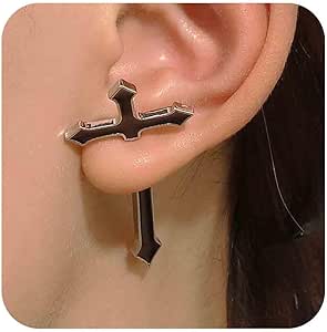 Amazon.com: Aneneiceera Vintage Black Enamel Cross Puncture Earrings ...