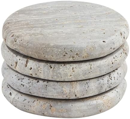 Amazon.com | Mud Pie Cream Travertine Coasters, 4" dia, GRAY: Coasters