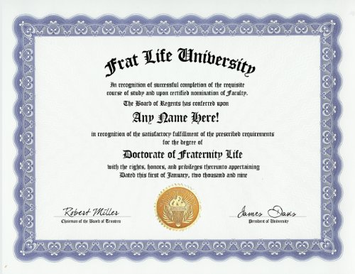 Amazon.com: Fraternity Life Frat Living Degree: Custom Gag Diploma ...