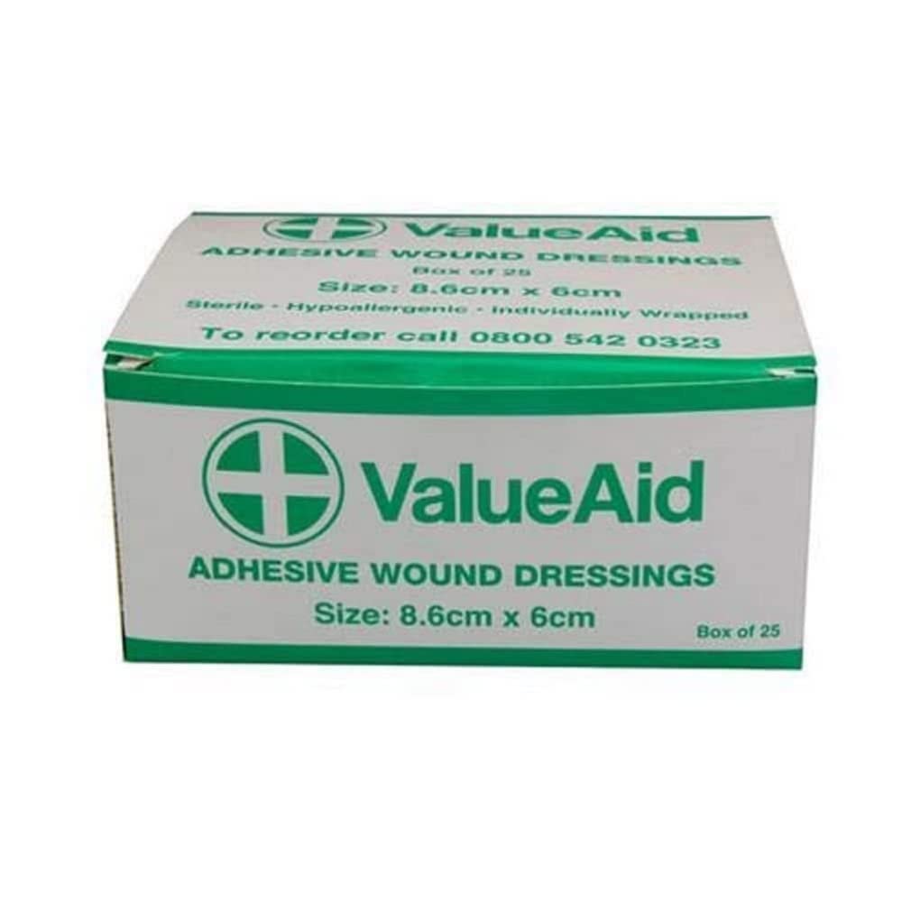 Value Aid Adhesive Wound Dressings - 8.6cm x 6cm - Box of 25 : Amazon ...