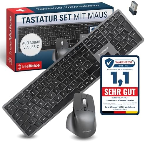 freeVoice Tastatur Set inkl. Maus I Kabellose & wiederaufladbare ...