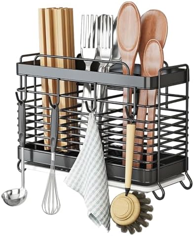 Utensil Holder, 3 Compartments Stainless Steel Utensil Drying Rack ...