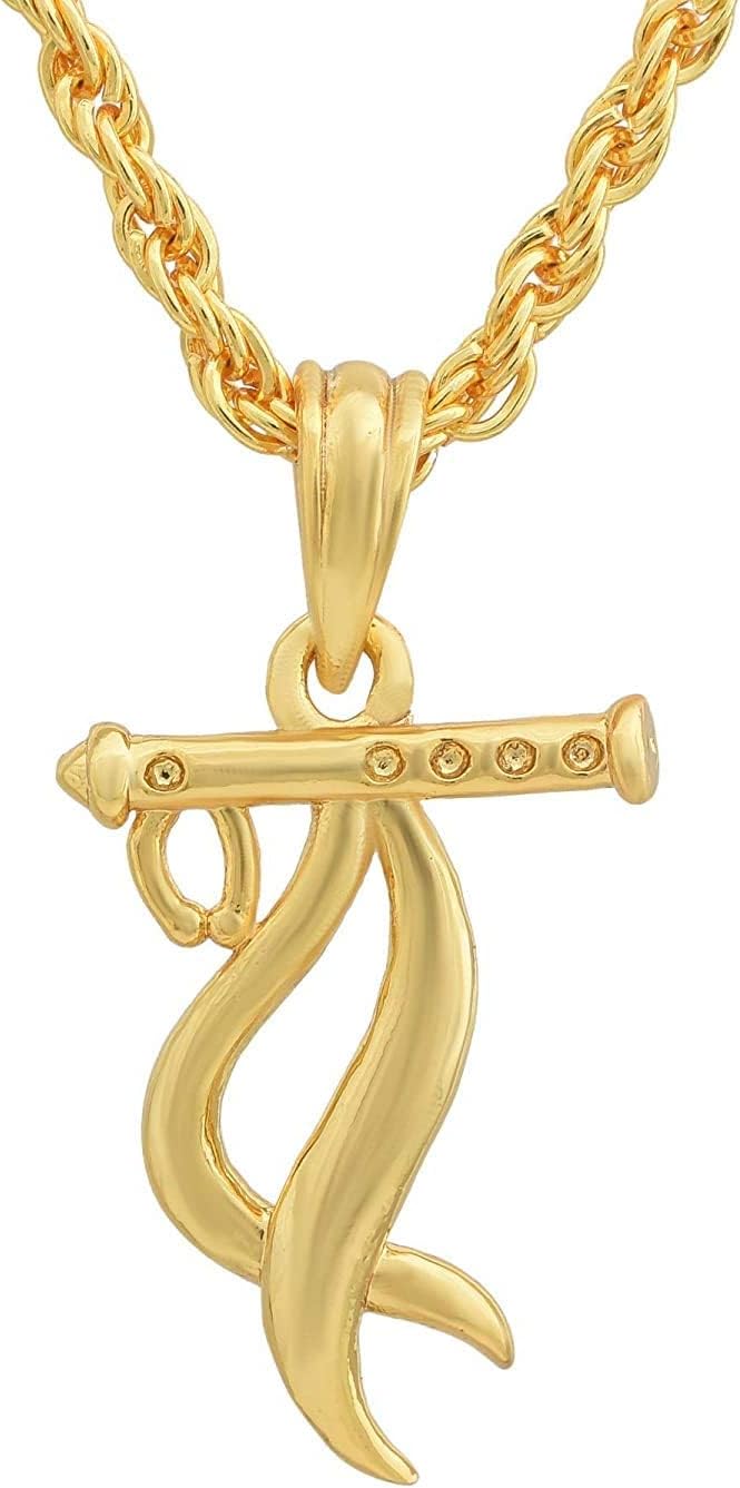 Amazon.com: Gold Plated Brass Flute Bansuri of Lord Krishna Pendant ...