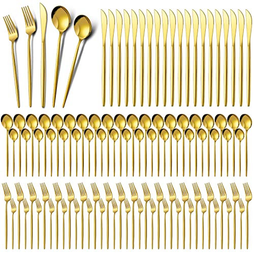 Amyhill 400 Pcs Gold Silverware Set Stainless Steel Flatware Set ...