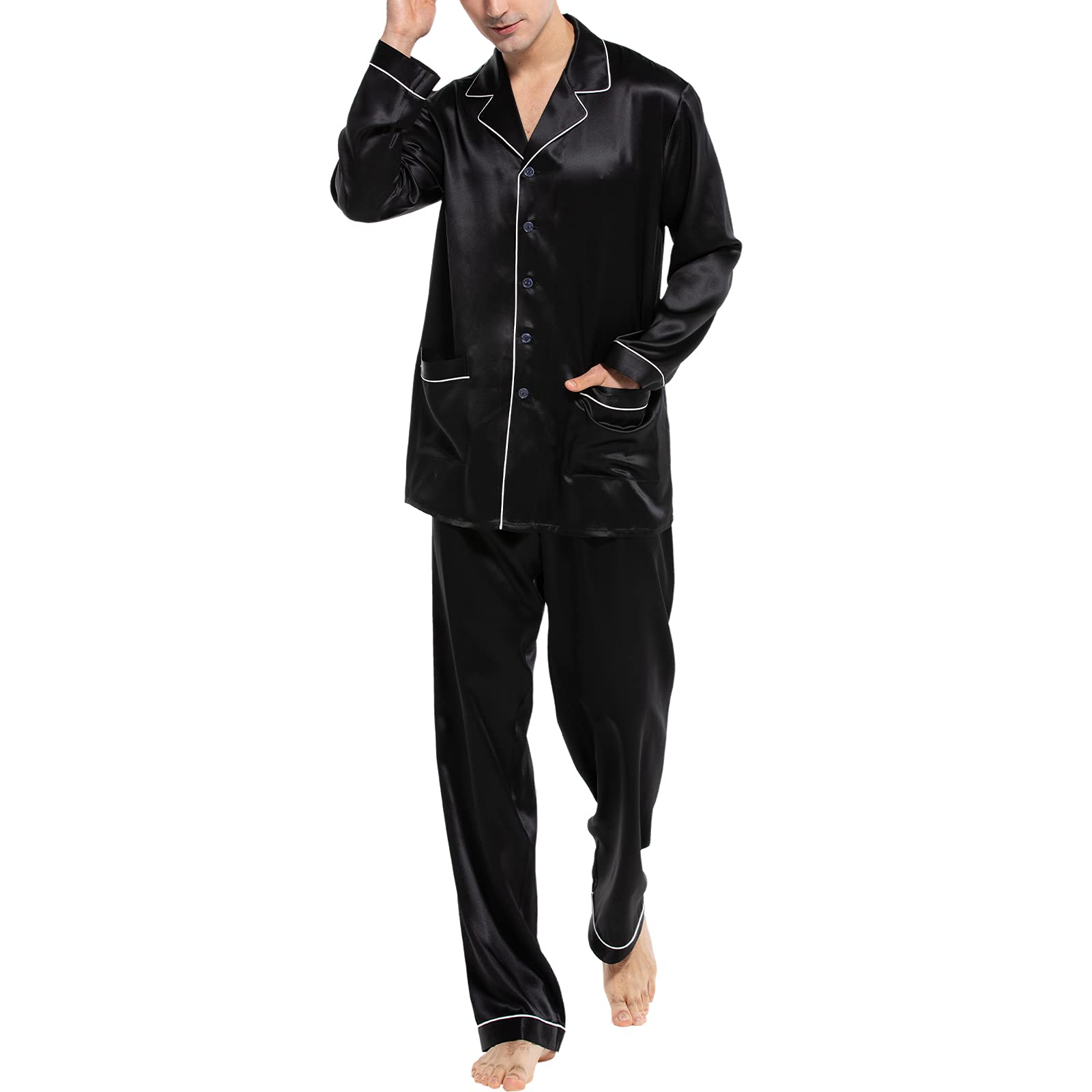 Cold Poshmens Silk Pajamas Set Long Sleeve 2pc Luxury Silk | Desertcart ...
