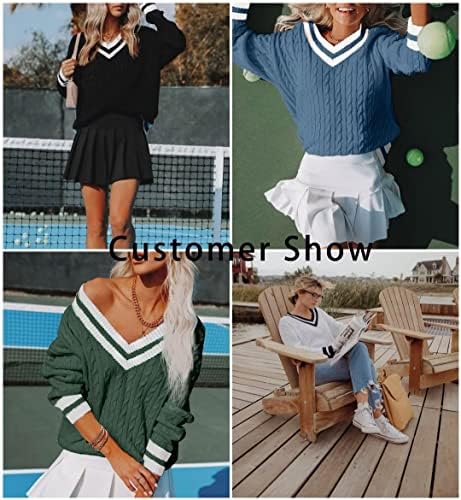 Jollycode Women's Cable Knit V Neck Sweaters Casual Long Sleeve Pullover Loose Off Shoulder ...