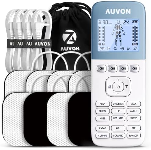 Amazon.com: AUVON 4 Outputs TENS Unit 24 Modes Muscle Stimulator with ...