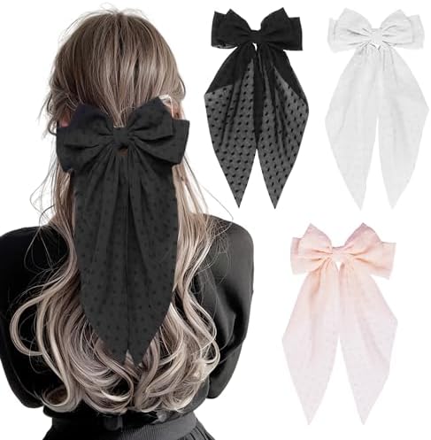 Amazon.com : Atoden White Hair Bows for Women Girls 4 Pcs Silky Satin ...