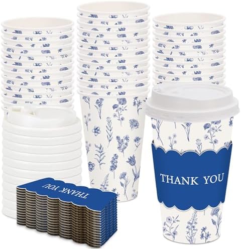 Amazon.com: JarThenaAMCS 48 Set Blue Floral Disposable Coffee Cups with ...