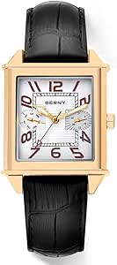 Amazon.com: BERNY Relojes cuadrados para hombre, reloj de cuarzo rectangular con correa de cuero ...