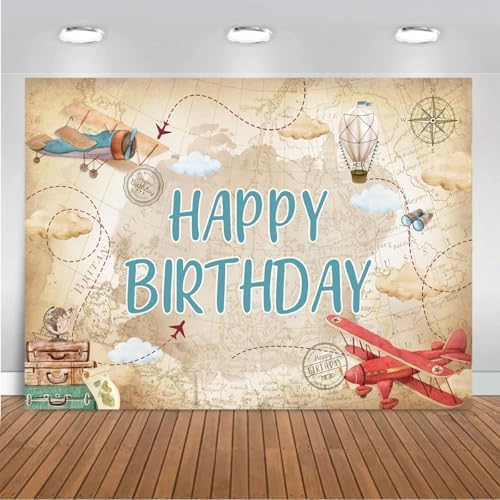 Amazon.com : 7x5ft Airplane Birthday Backdrop Wooden Toy Airplane ...