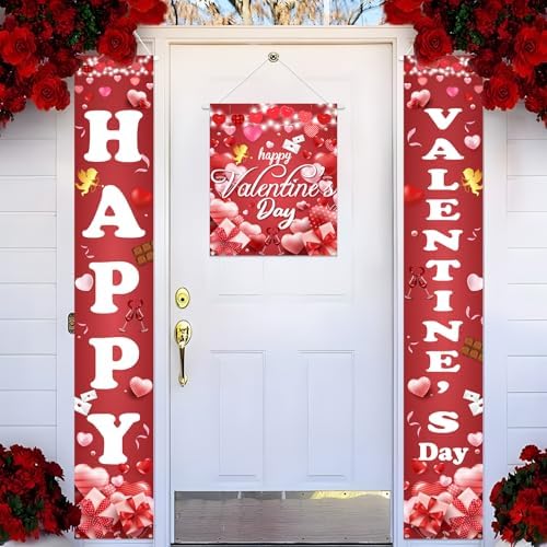 Amazon.com: 3PCS Happy Valentines Day Banner Valentines Day Decorations ...