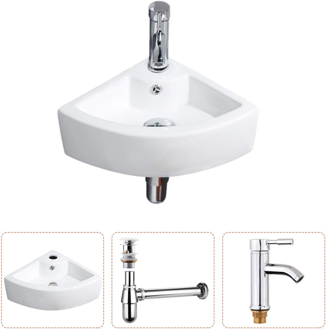 Gimify Bathroom Corner Sink Small Wall Mount Vessel Sink Triangle ...