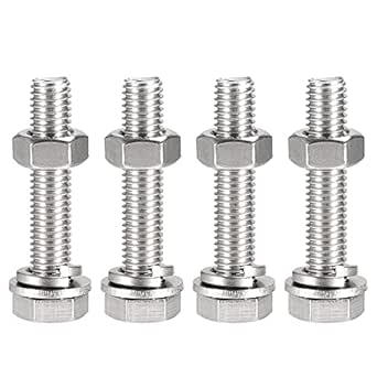 uxcell M10 x 55mm Hex Head Screws Bolts, Nuts, Flat & Lock Washers Kits, 304 Stainless Steel ...