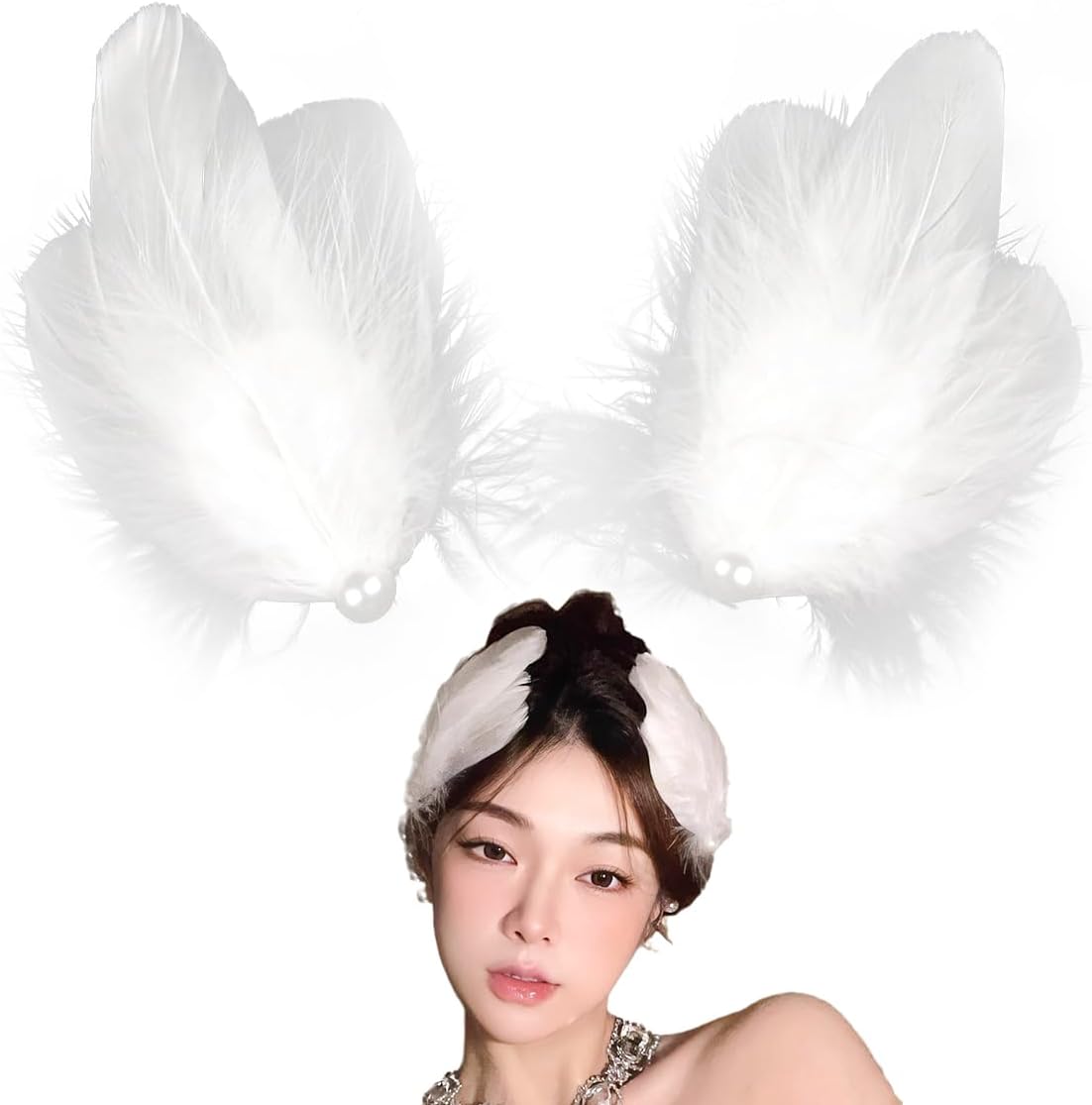 Amazon.com : BENOSPACE 2 Pcs Feather Hair Clips White Pearl Swan Fly ...