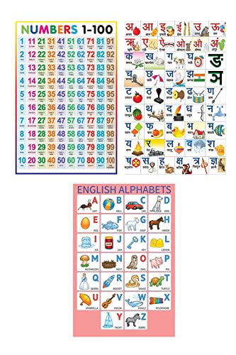 Educational Poster for Toddlers|Alphabets, Hindi Varnmala, Numbers|Set ...