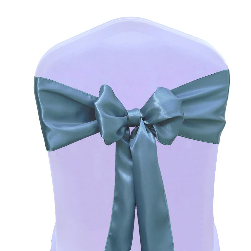 Amazon.com: SINSSOWL Pack of 50 Satin Dusty Blue Chair Sashes for ...