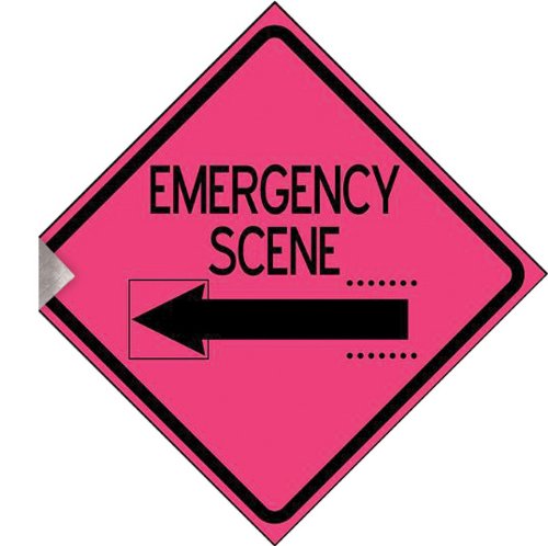 Sign, Roll-Up 48"Pink Reflexite, Compact, Changeable Face, Emergency ...