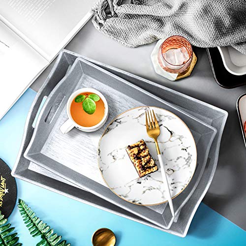 Set of 3 Large Serving Trays w/Handles Nesting Breakfast Serving Trays ...