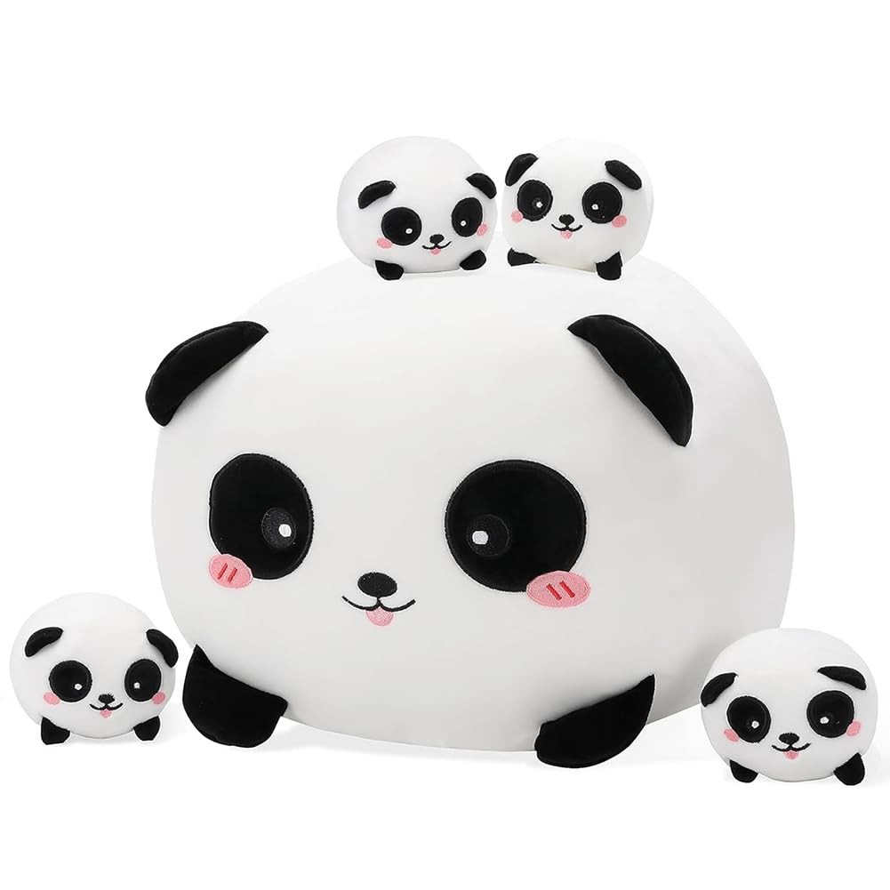 SNOWOLF 16” Panda Plush Toy Mommy Panda with 4pcs Small Baby in Mother ...